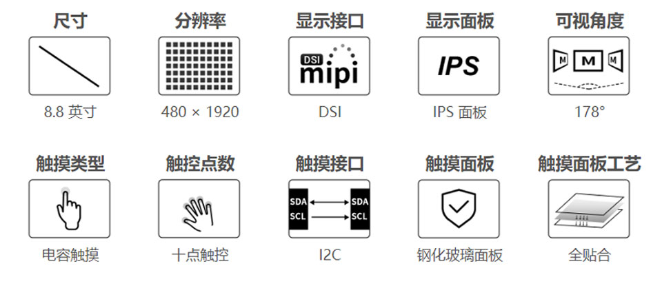 树莓派8.8寸DSI MIPI显示屏LCD 480x1920 ESP32-P4 Luckfox Lyra RK3506/Omni3576